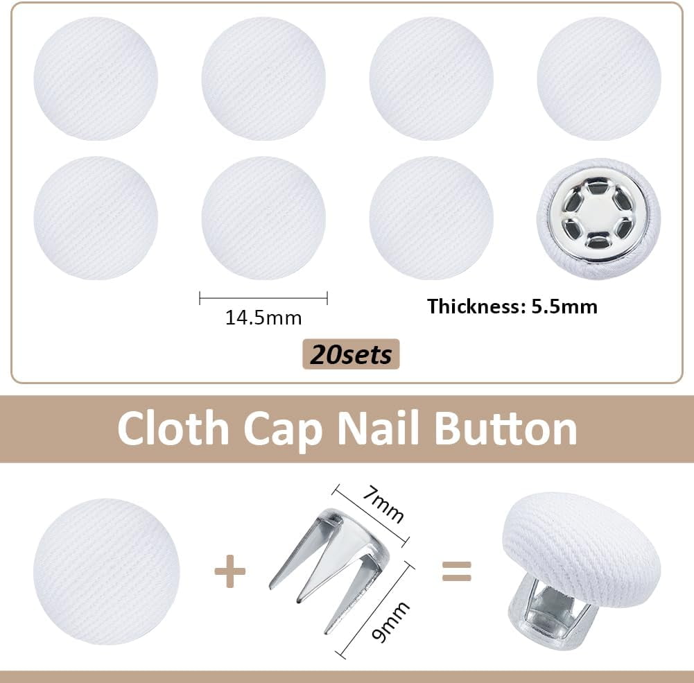 20Sets White 0.6 Inch Baseball Cap Button Top Replacement Cotton Top ...