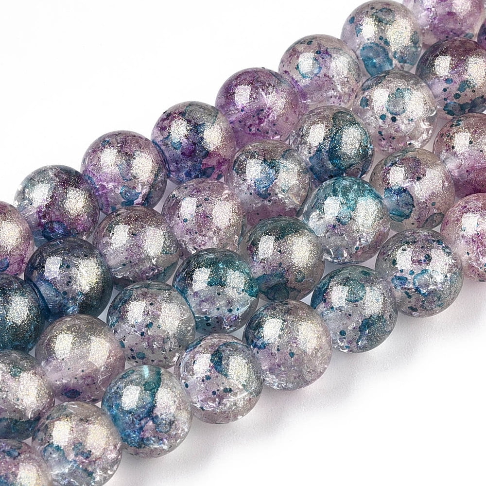 20Strand Baking Painted Crackle Glass Bead Strands with Gold Powder Round Teal 8mm Hole: 1.2mm ...