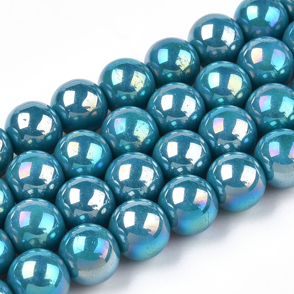 20Strand Electroplate Opaque Glass Beads Strands AB Color Plated Round ...