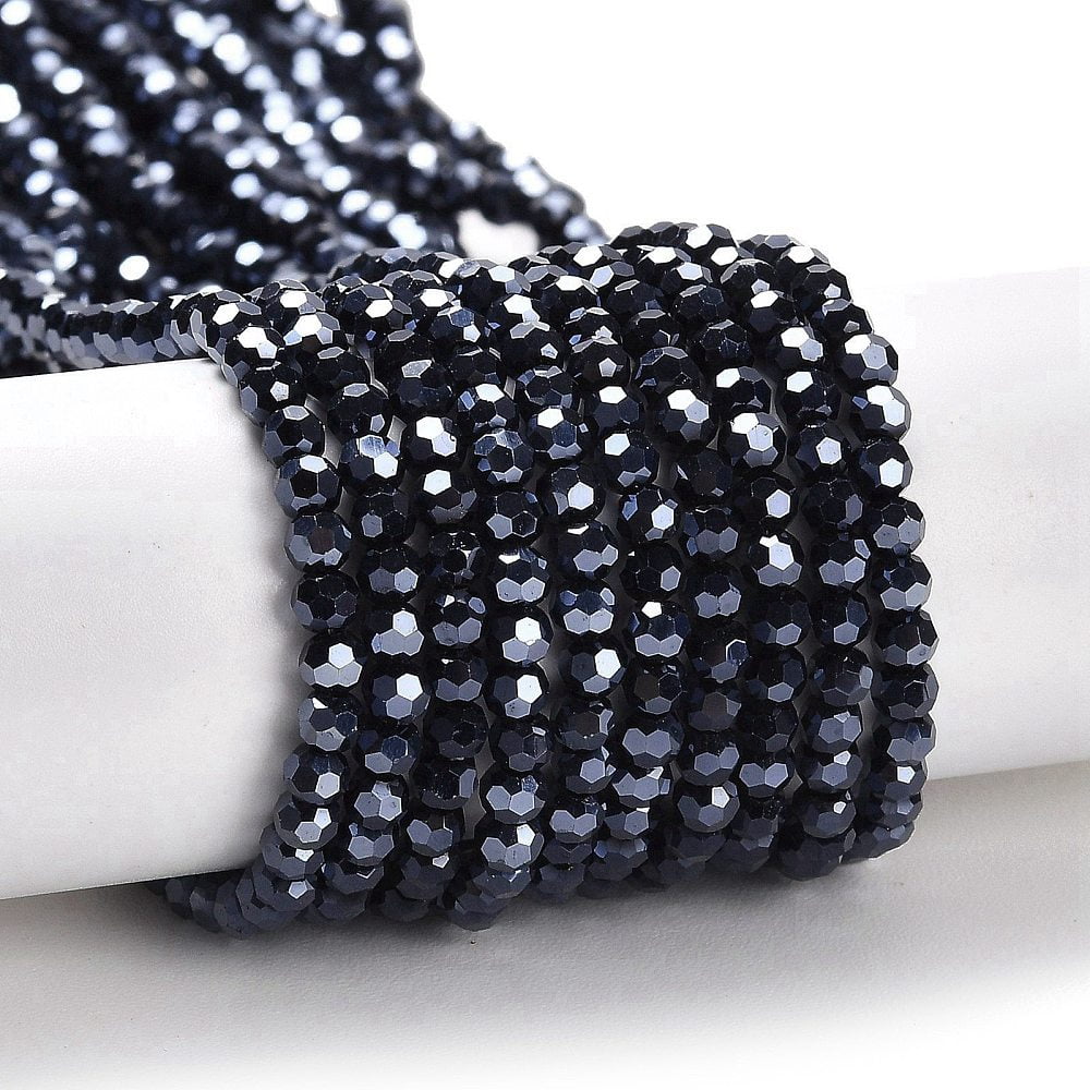 20Strand Electroplate Opaque Glass Beads Strands Round Black 3mm Hole ...