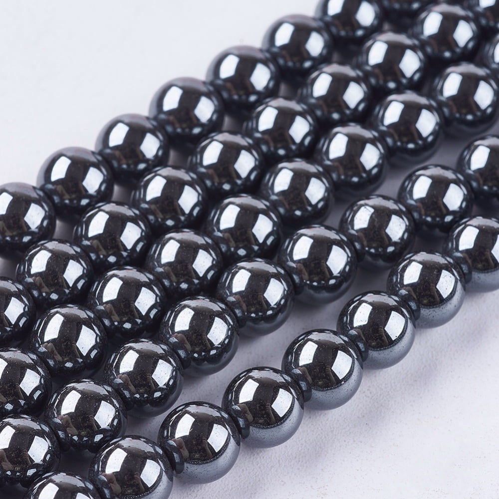 20Strand Non-Magnetic Synthetic Hematite Beads Strands Grade AA Round ...