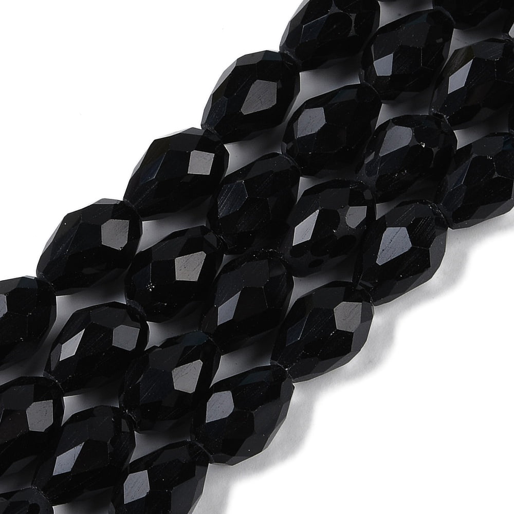 20Strand Opaque Solid Color Beads Strands Faceted Teardrop Black 8x6mm ...