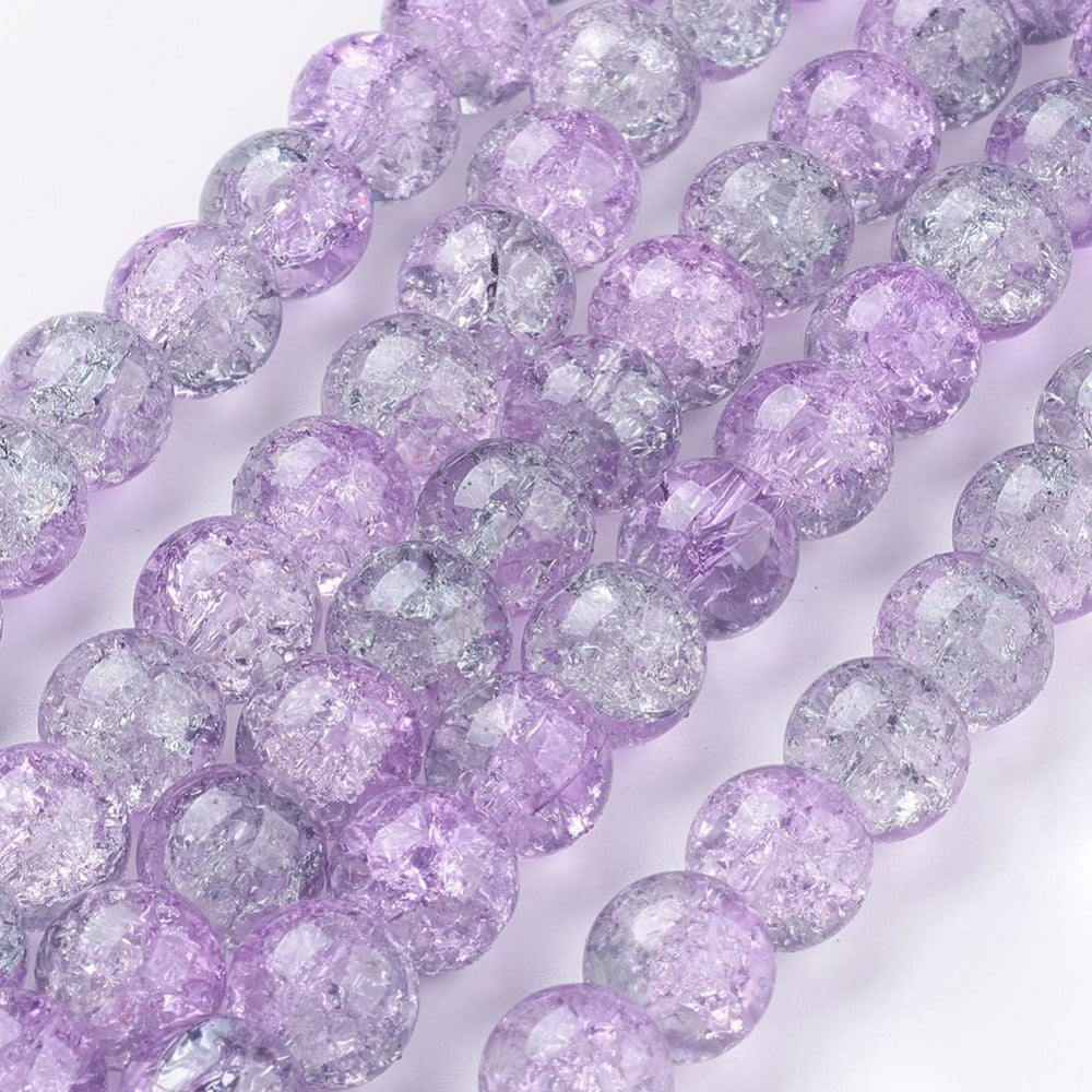 20Strand Spray Painted Crackle Glass Beads Strands Round Two Tone Plum ...