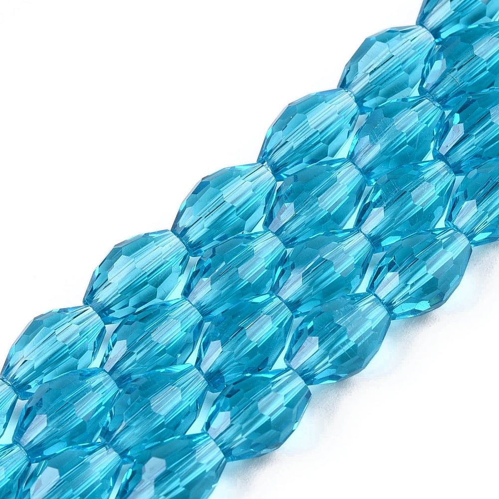 20Strand Transparent Glass Beads Strands Faceted Oval Deep Sky Blue 8x5 ...