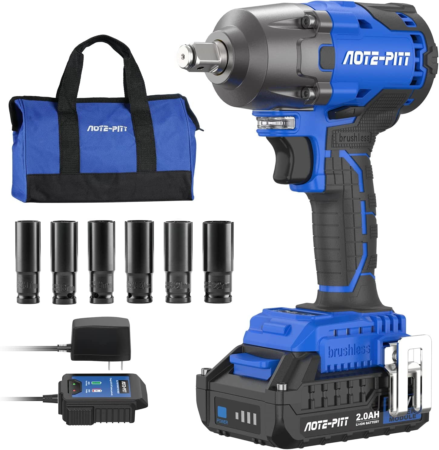 AOTE-PITT 20V Brushless Impact Wrench Kit, 370 Ft-lbs, 1/2 Inch, 6 ...