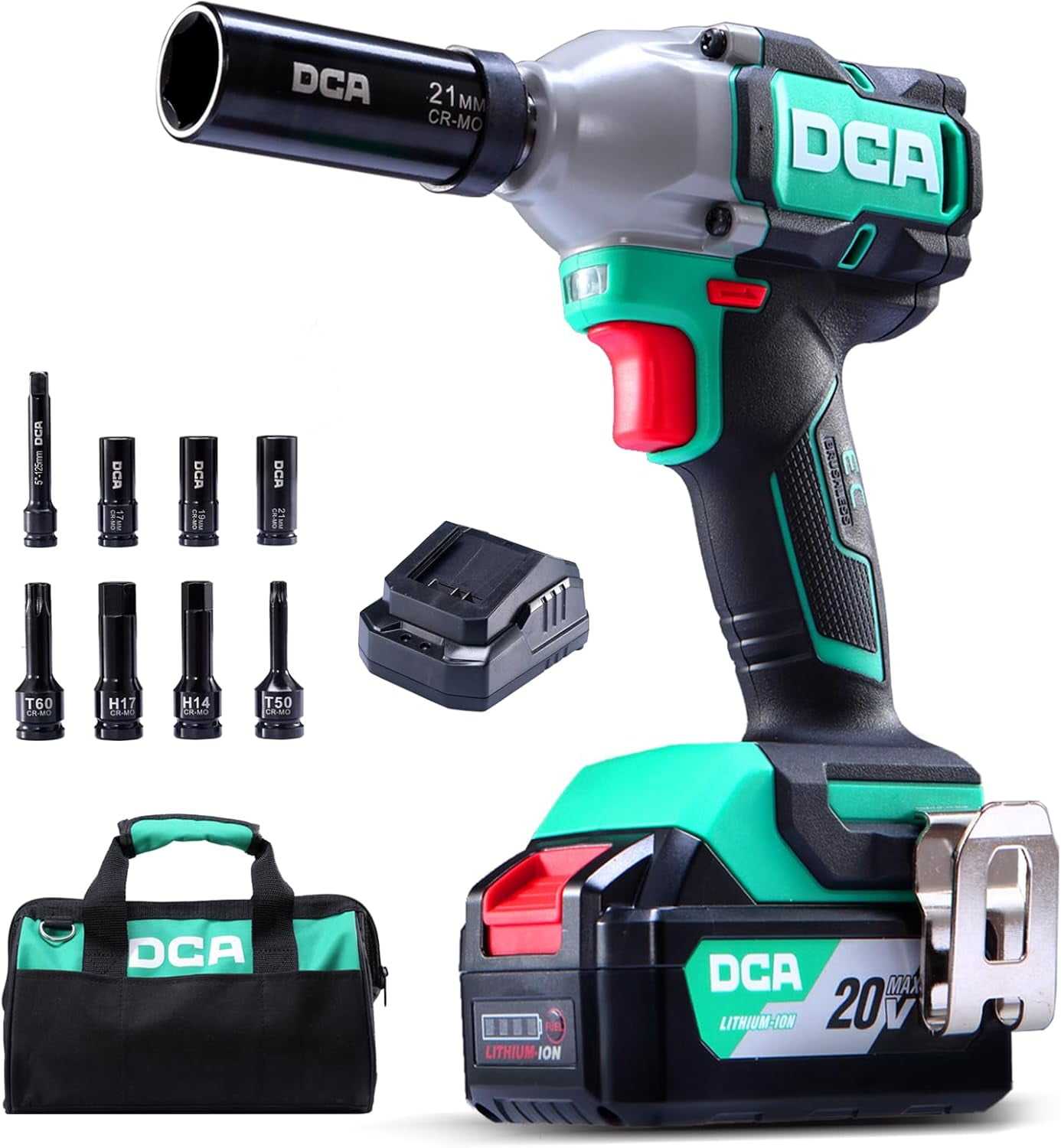 20V Brushless Impact Wrench with 4.0Ah Battery, 1/2 Inch Hog Ring ...
