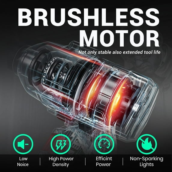 20V Brushless Impact Wrench with 4.0Ah Battery, 1/2 Inch Hog Ring ...