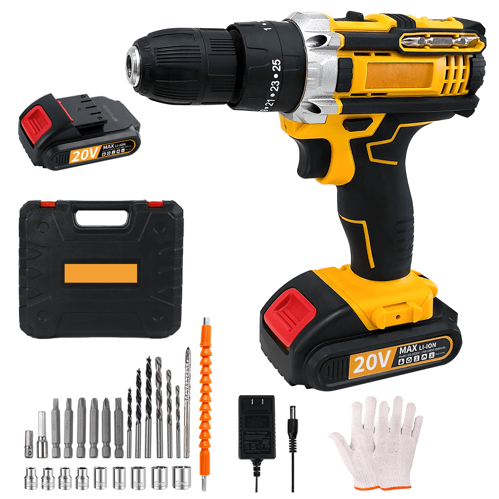 20V Cordless Drill with Battery and Charger, Electric Drill Set with 3/ ...