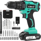 20V Cordless Drill Set with Lithium-Ion Battery, Charger, 2 Speed, LED ...