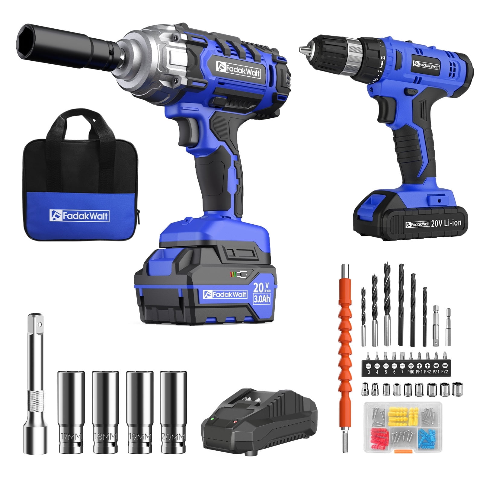 20V Cordless Drill & Impact Wrench Combo Kit, 400 N·m Impact Wrench ...