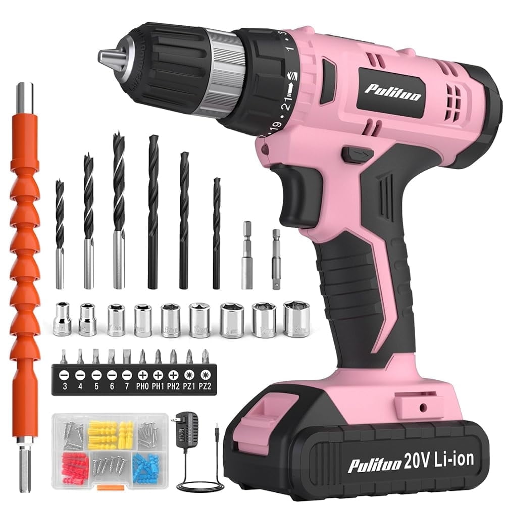 20V Cordless Drill Set with Lithium-Ion Battery and Charger, Electric Power Drill/Driver Kit, 3/ ...