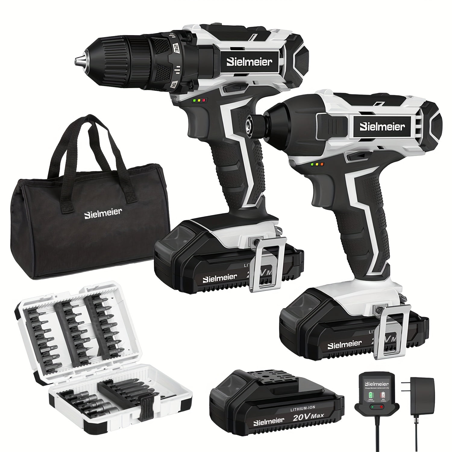 20V Cordless Drill Sets Combo Kit, 3/8" Drill and 1/4" Driver Set ...