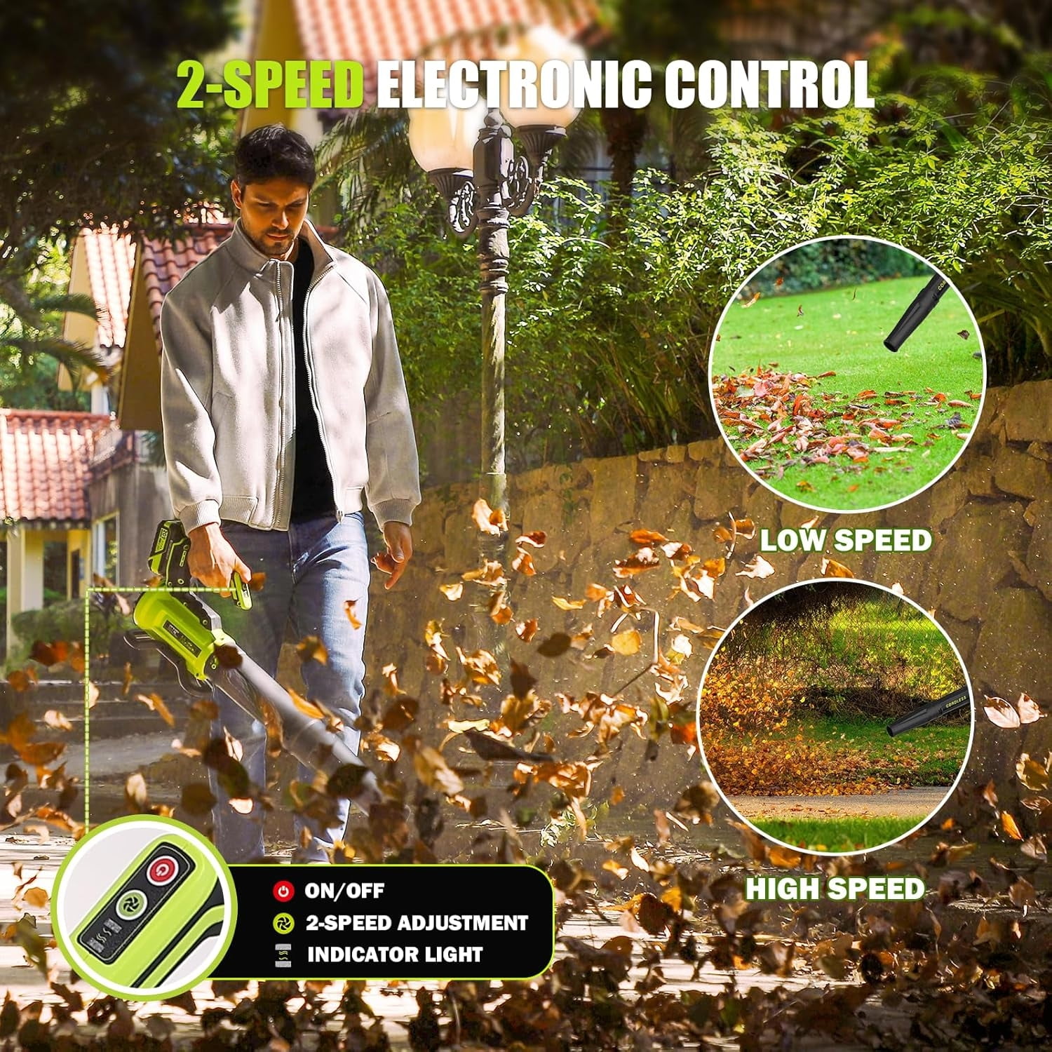 “20V Cordless Electric Leaf Blower with 2 x 4.0Ah Batteries & Charger ...