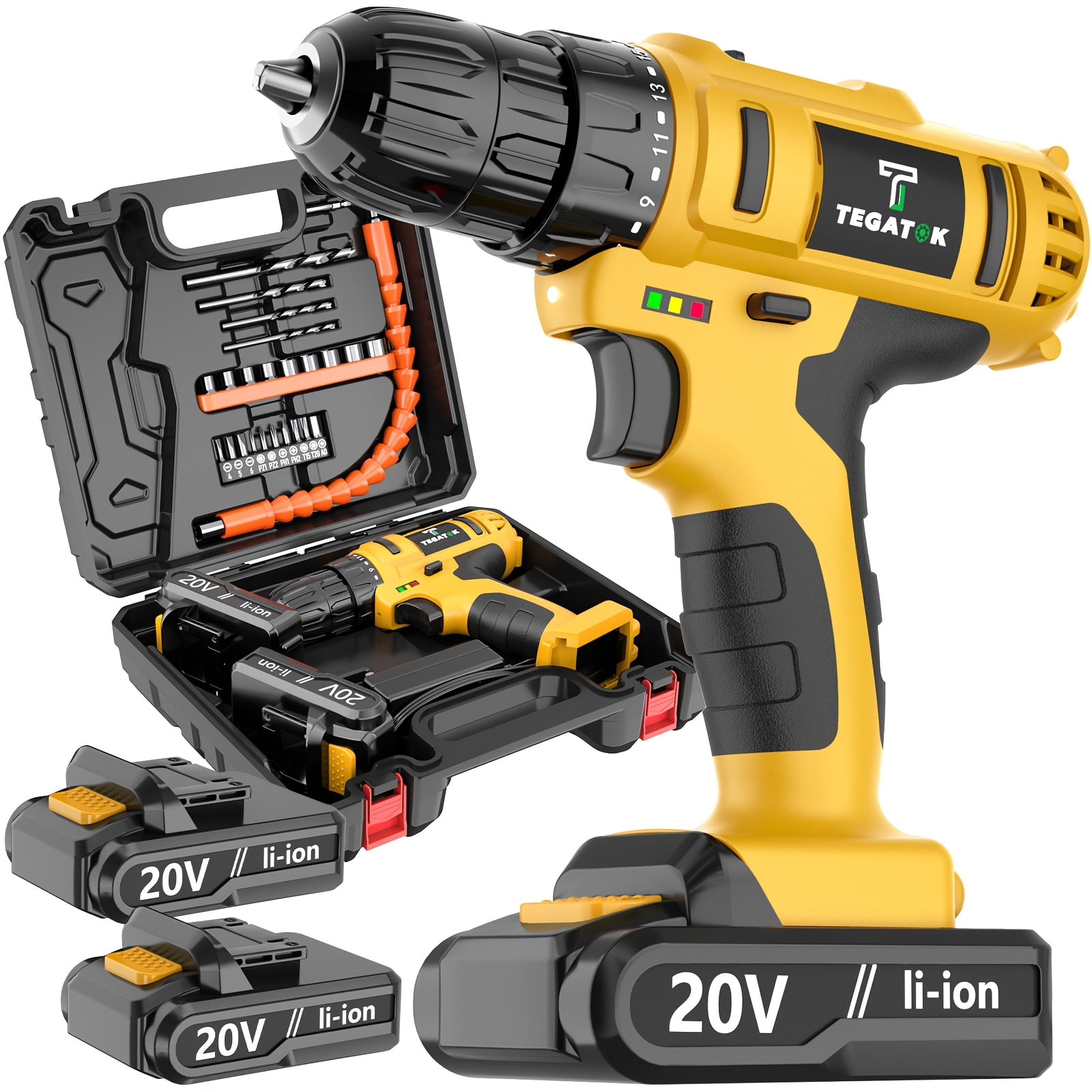 20V Cordless Impact Drill Set - 3/8" Keyless Chuck 45Nm Torque 2 ...
