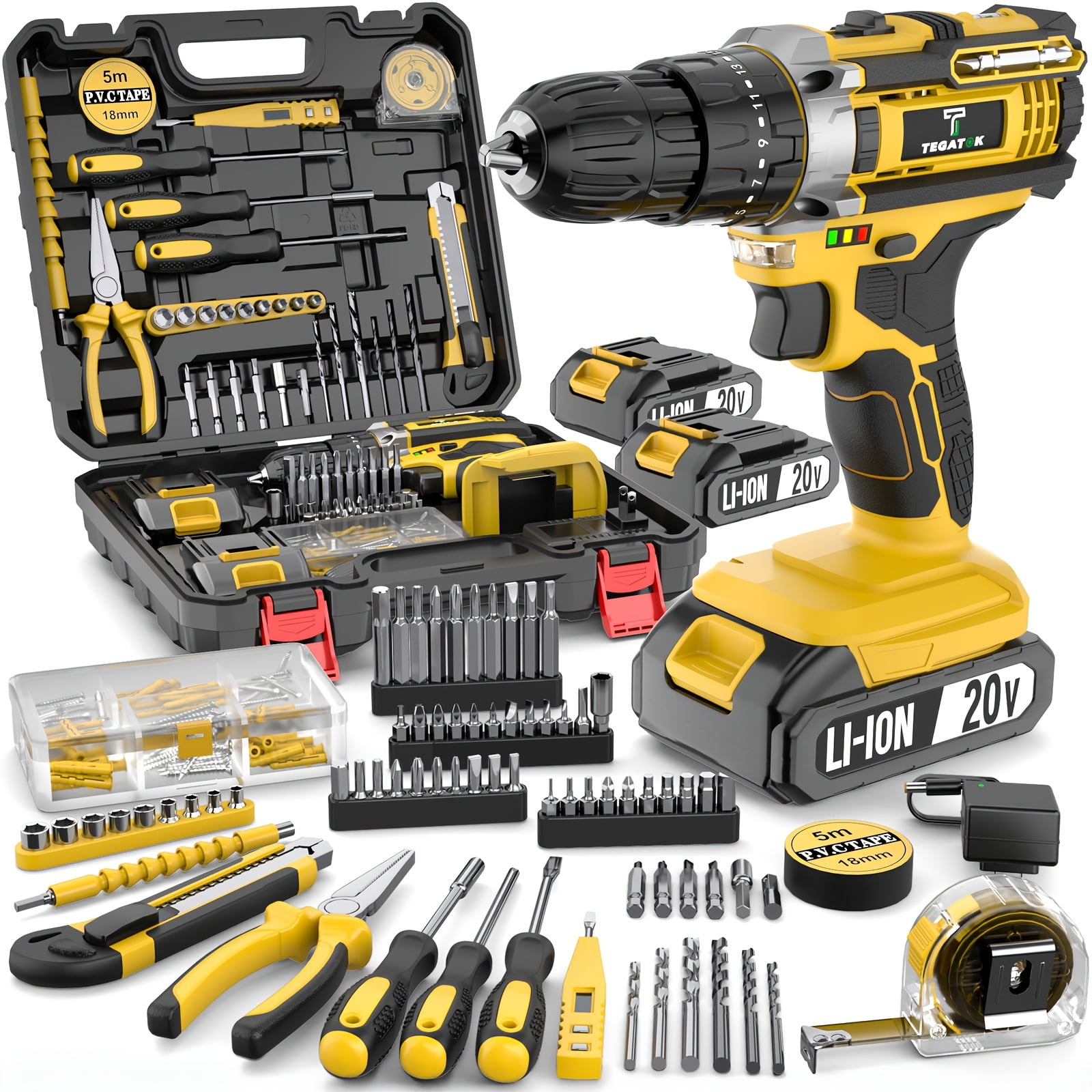 20V Cordless Impact Drill Set - 3/8" Keyless Chuck 45Nm Torque 2 ...