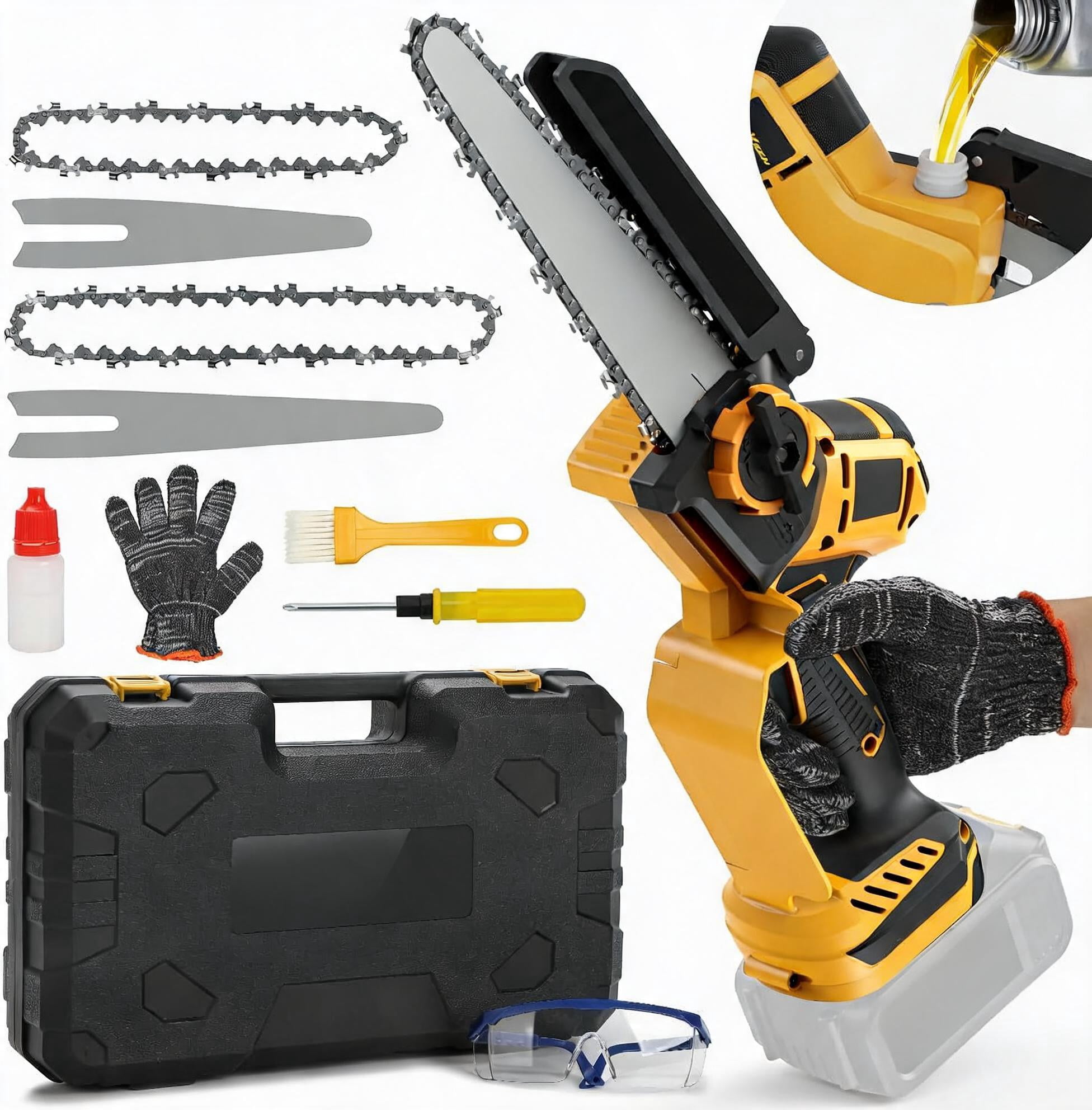 20V Cordless Mini Chainsaw 8 Inch and 6 Inch 2 in 1 Brushless Wood ...