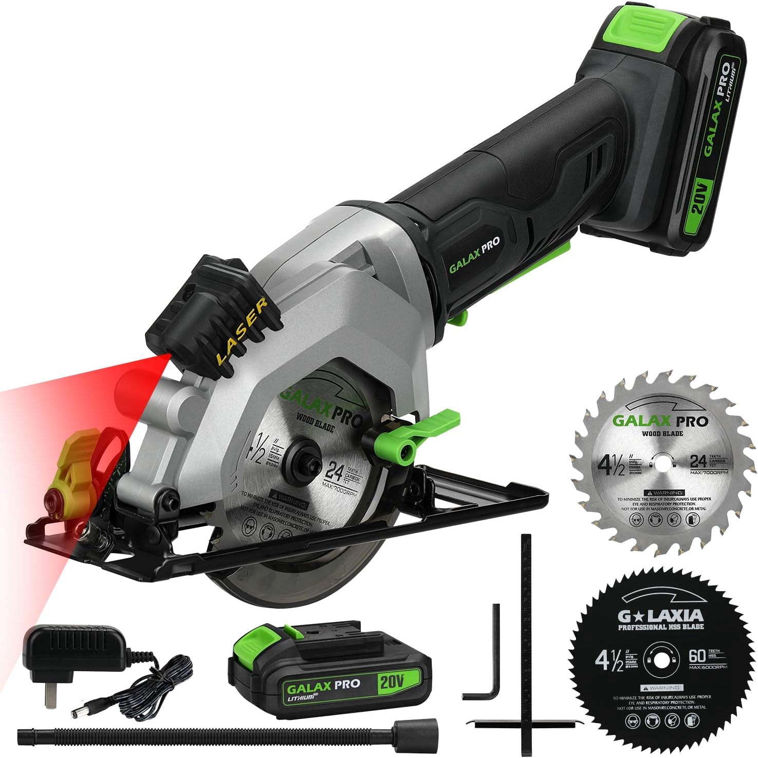 20V Cordless Mini Circular Saw 4-1/2" - 2.0Ah Battery, Laser/Rip Guide ...
