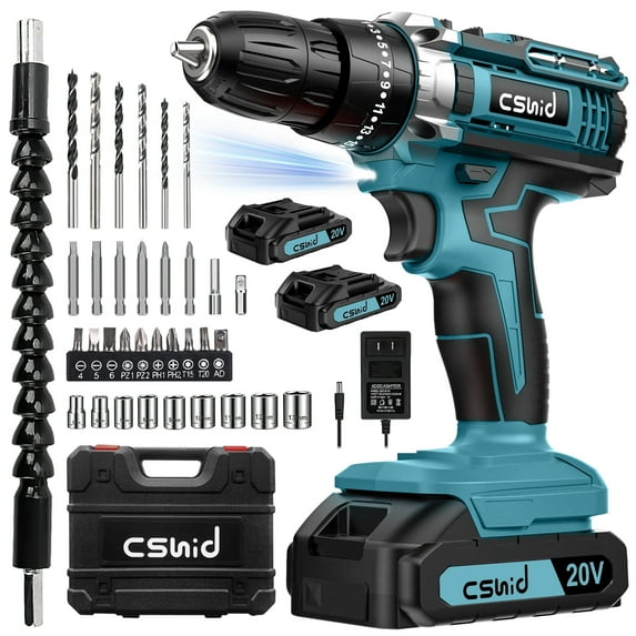 Cshidworld 20V Cordless Power Drill Set, Drill Kit with 2 Lithium-Ion ...