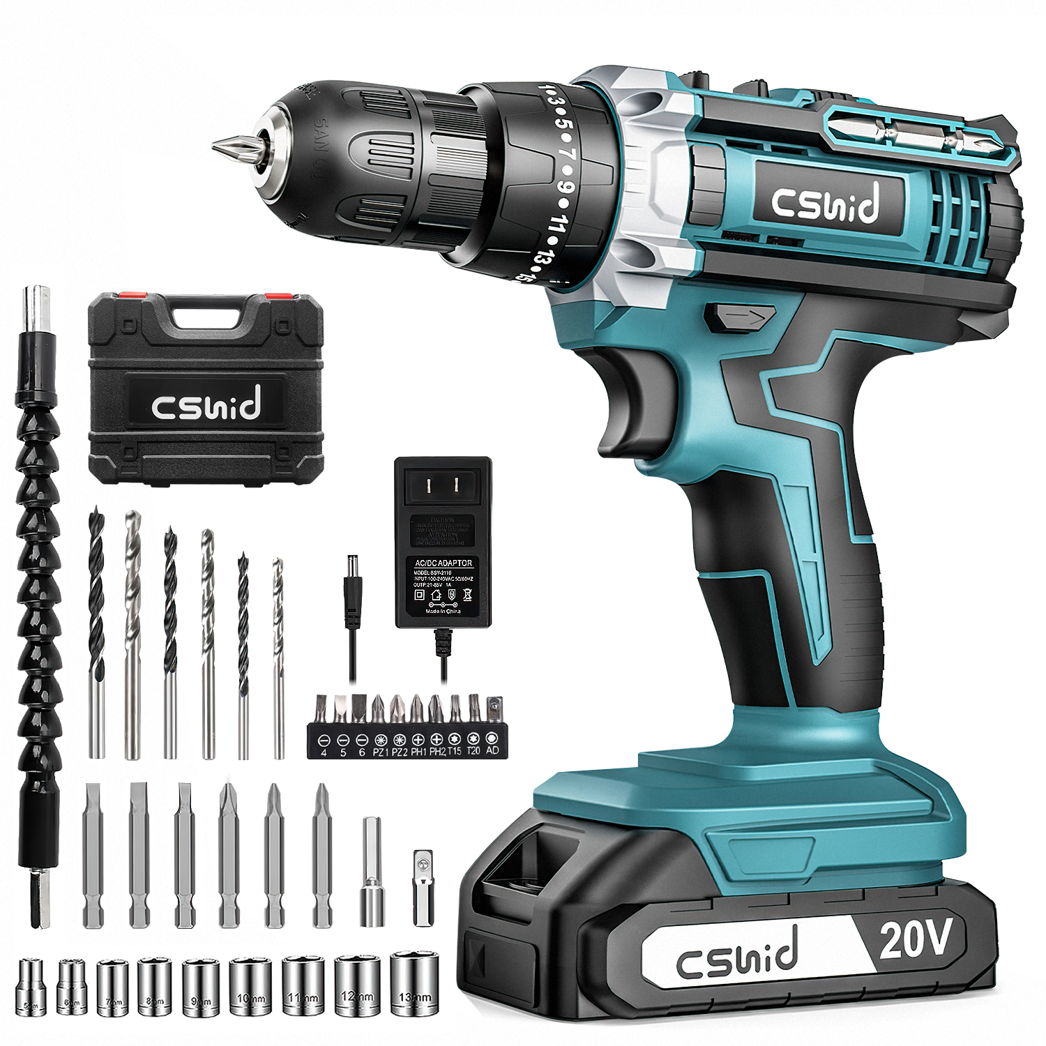 Litheli 20V Cordless 3/8-inch Drill Driver Kit with Variable Speed ...