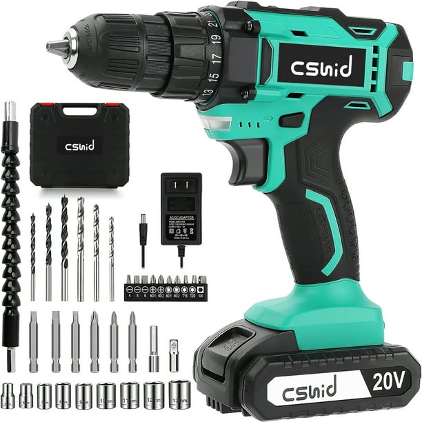 20V Cordless Power Drill Set, Drill kit with 1 Lithium-Ion & Charger, 3 ...