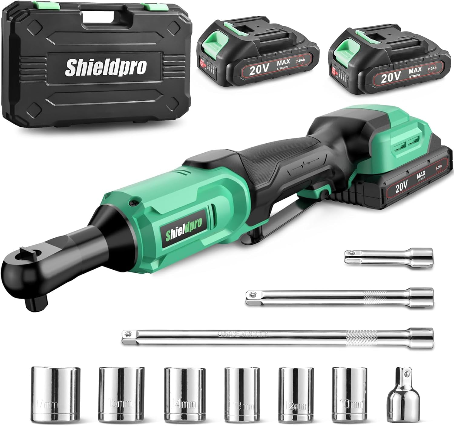 20V Cordless Ratchet Wrench Set - 3/8" Electric Power Ratchet Kit with ...