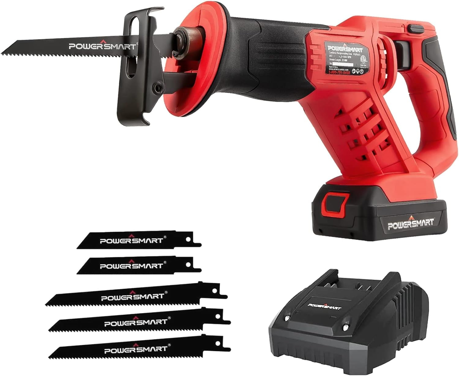 PowerSmart 20V Cordless Reciprocating Saw, 0-3000 SPM,3pcs Wood Blades ...