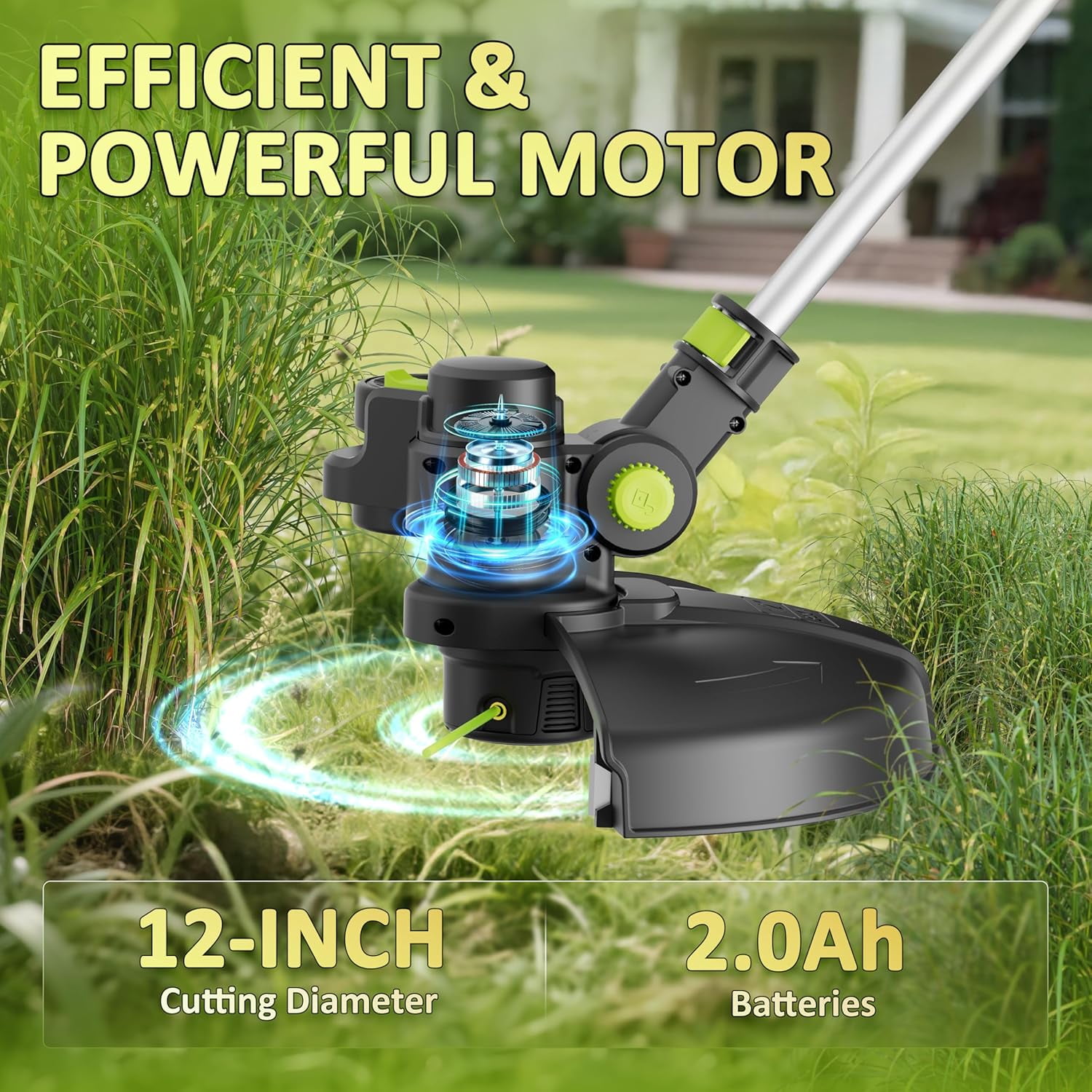 20V Cordless String Trimmer, 2.0Ah Battery Powered with Fast Charger ...