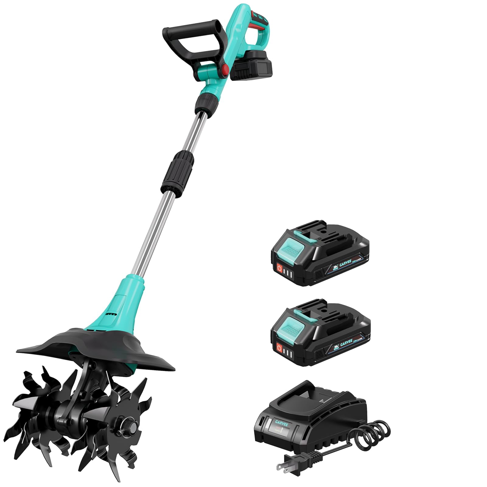 20V Cordless Tiller Cultivator, Electric Garden Tiller with 2 * 2.0Ah ...