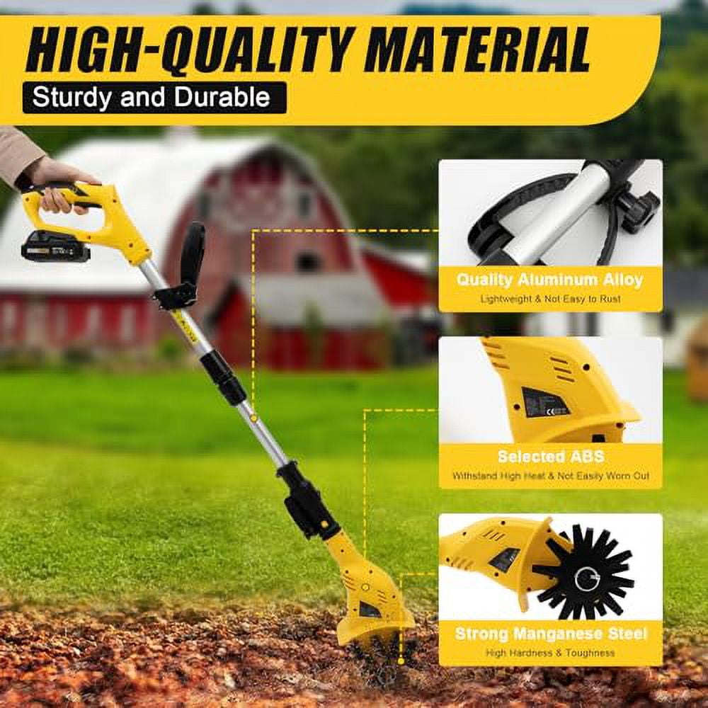 20V Cordless Tiller Cultivator, Handheld Electric Rototiller, 6.6In ...