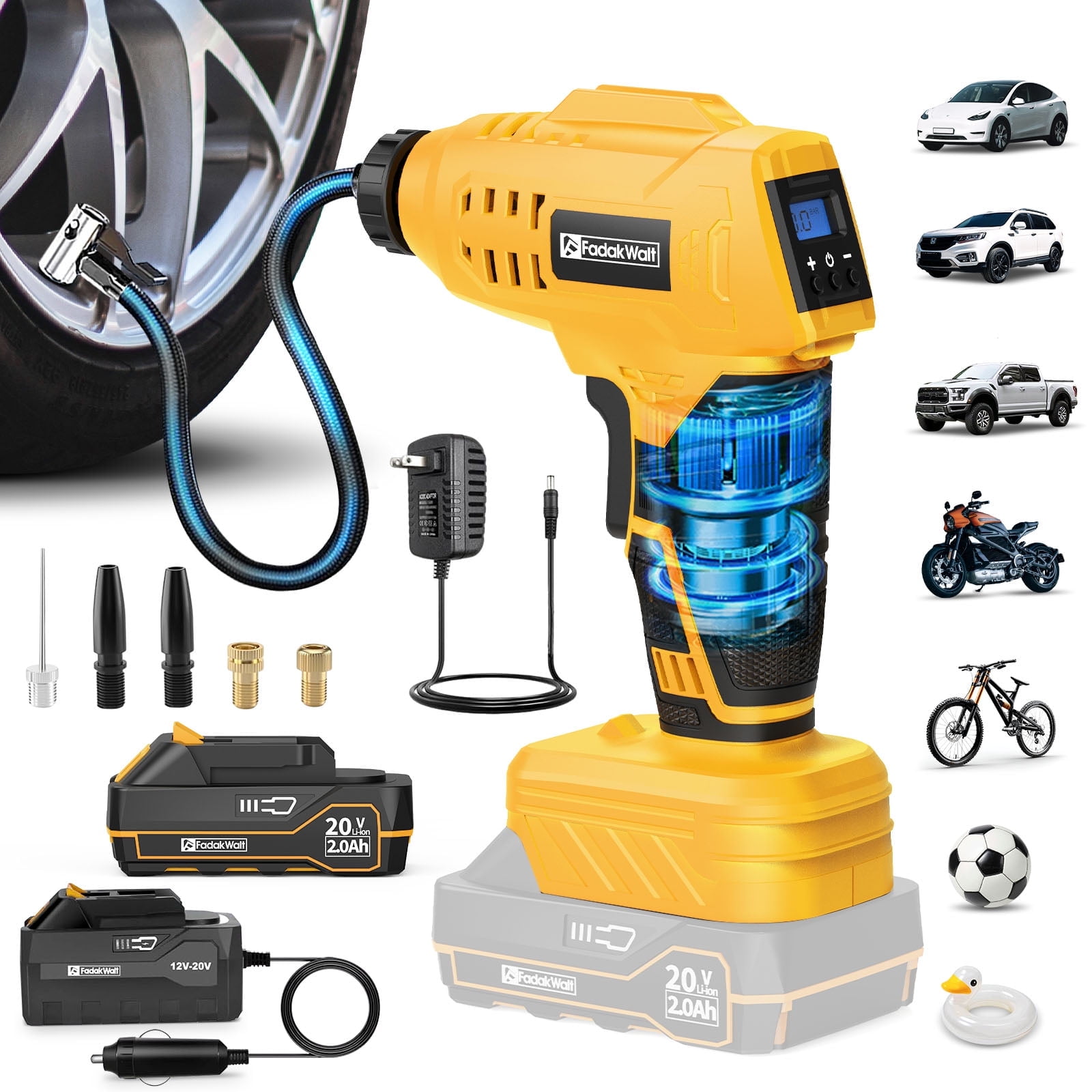 FADAKWALT Tire Inflator Portable Air Compressor, 20V Cordless Car Tire ...