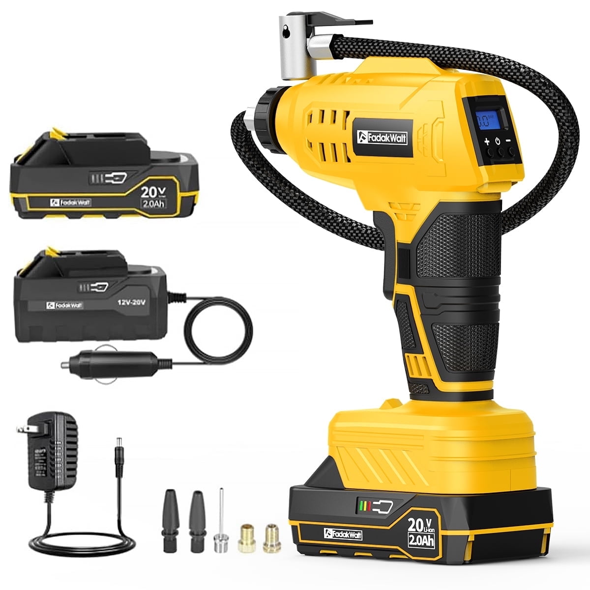 FADAKWALT Tire Inflator Portable Air Compressor, 20V Cordless Car Tire ...