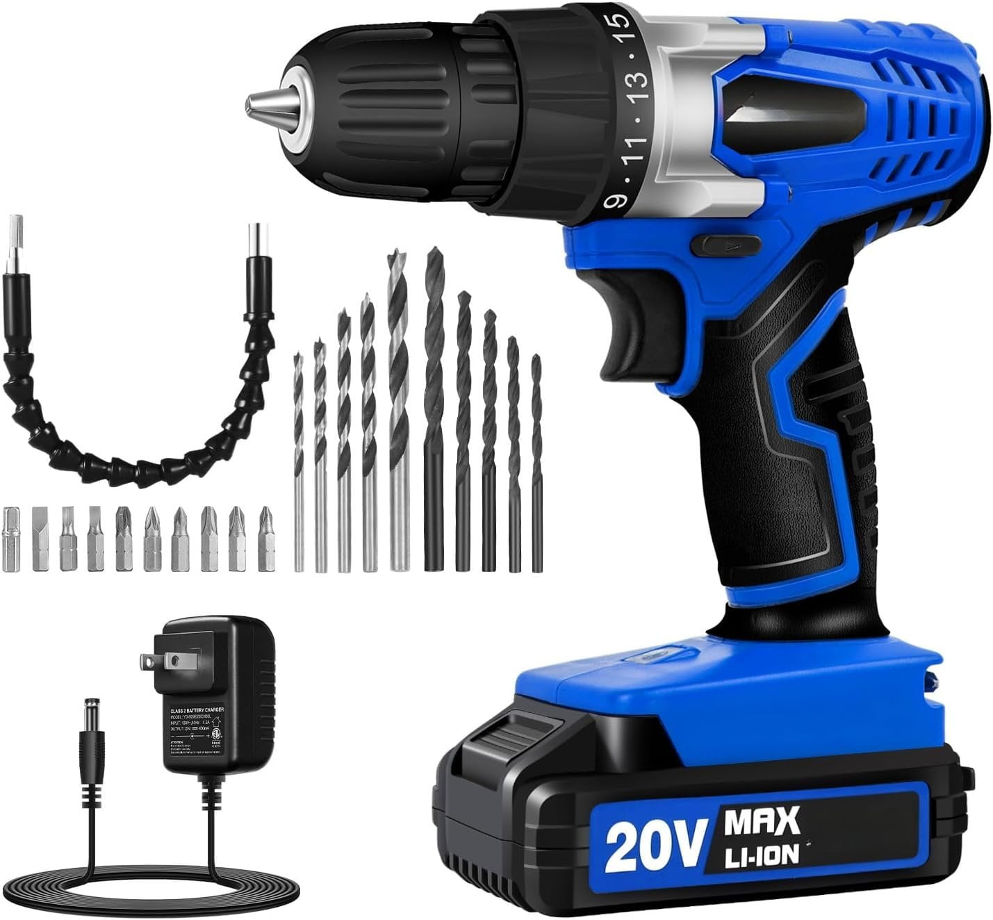 20V Lithium lon Cordless Drill Set, Drill Kit with and , 3/8-Inch ...