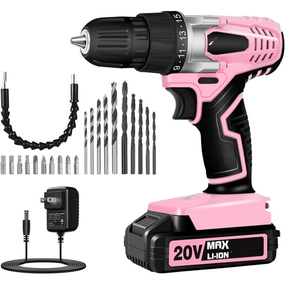 20V Lithium lon Cordless Drill Set, Drill Kit with and , 3/8-Inch ...