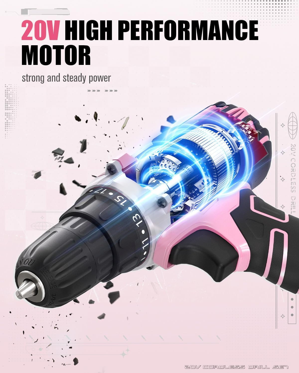 20V Lithium lon Cordless Drill Set, Power Drill Kit with Battery and ...