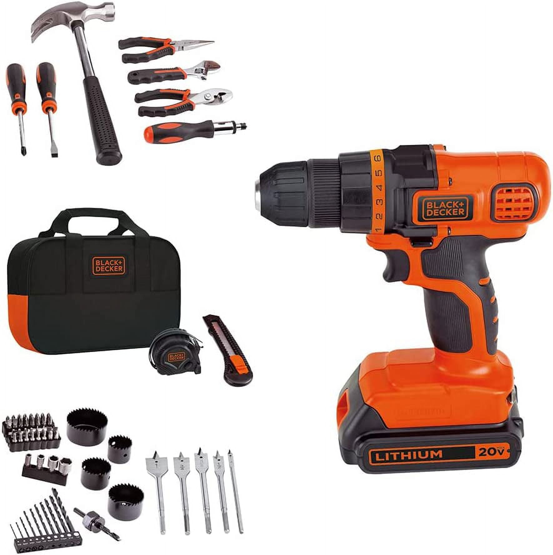 20V MAX 68-Piece Cordless Drill and Home Tool Project Kit with Tool ...