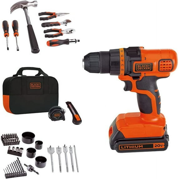 20V MAX 68-Piece Cordless Drill and Home Tool Project Kit with Tool ...