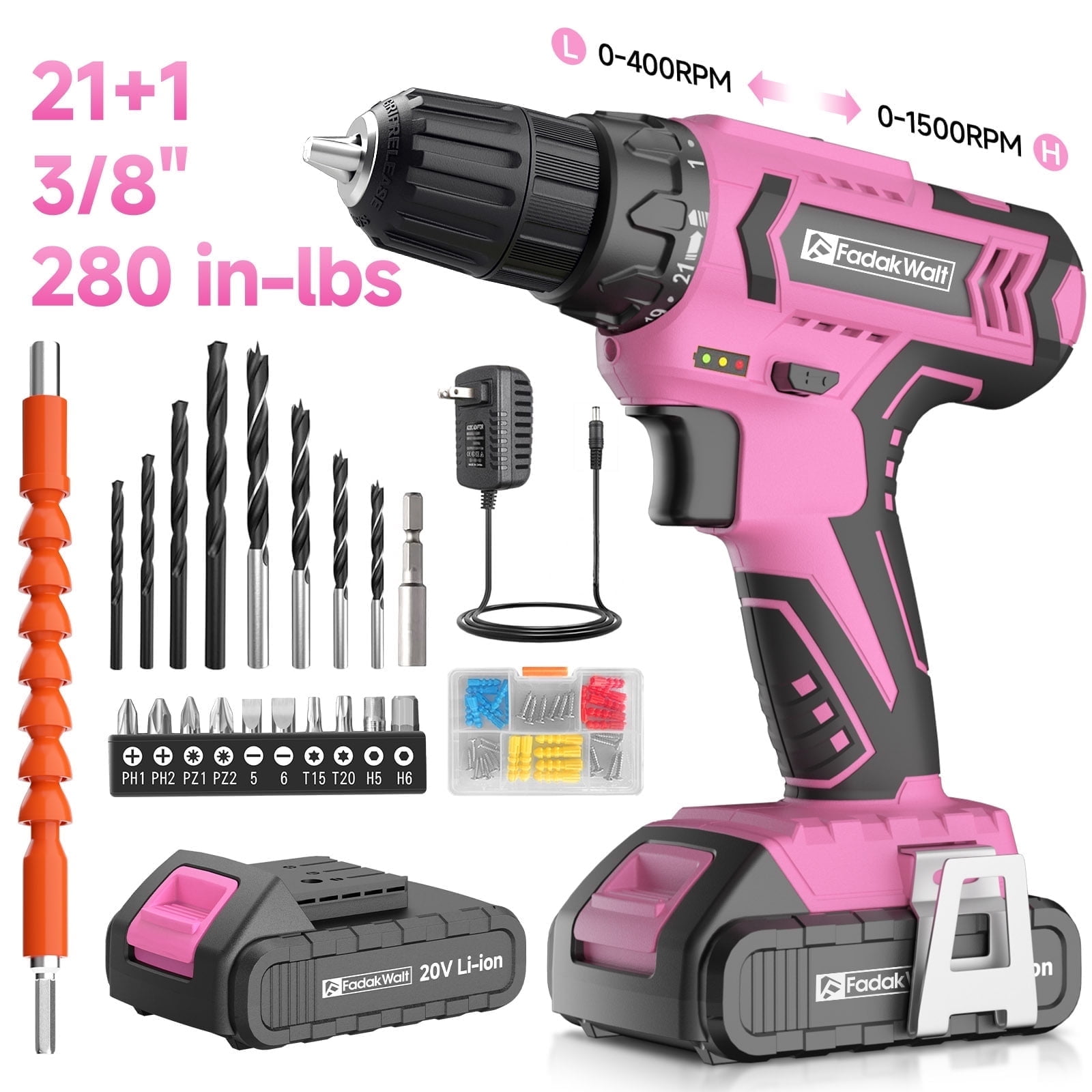 20V MAX Cordless Drill Set with Battery & Charger, 280 in-lbs Power ...