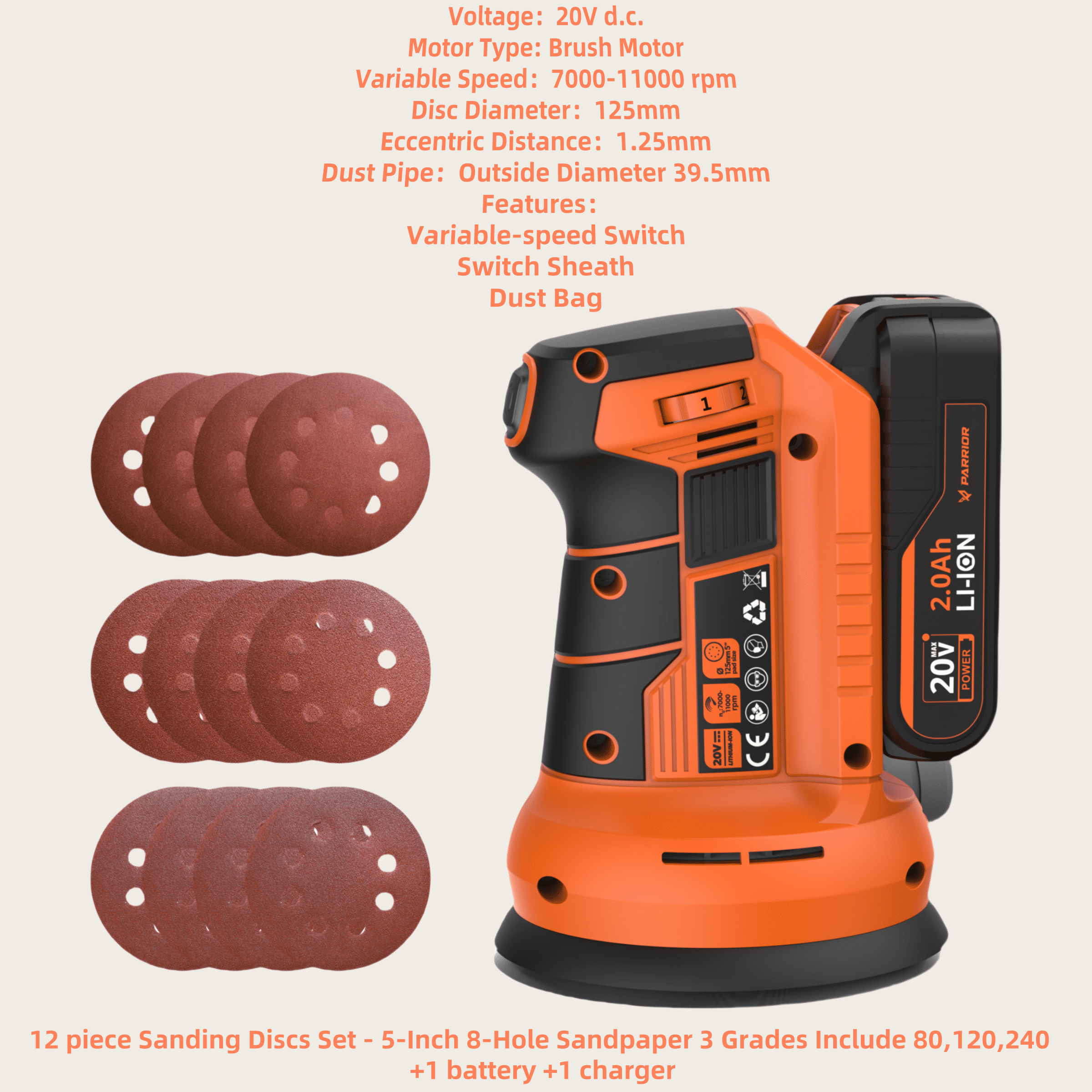 20V MAX Cordless Sander for Woodworking, Variable Speed Up to 11,000 ...