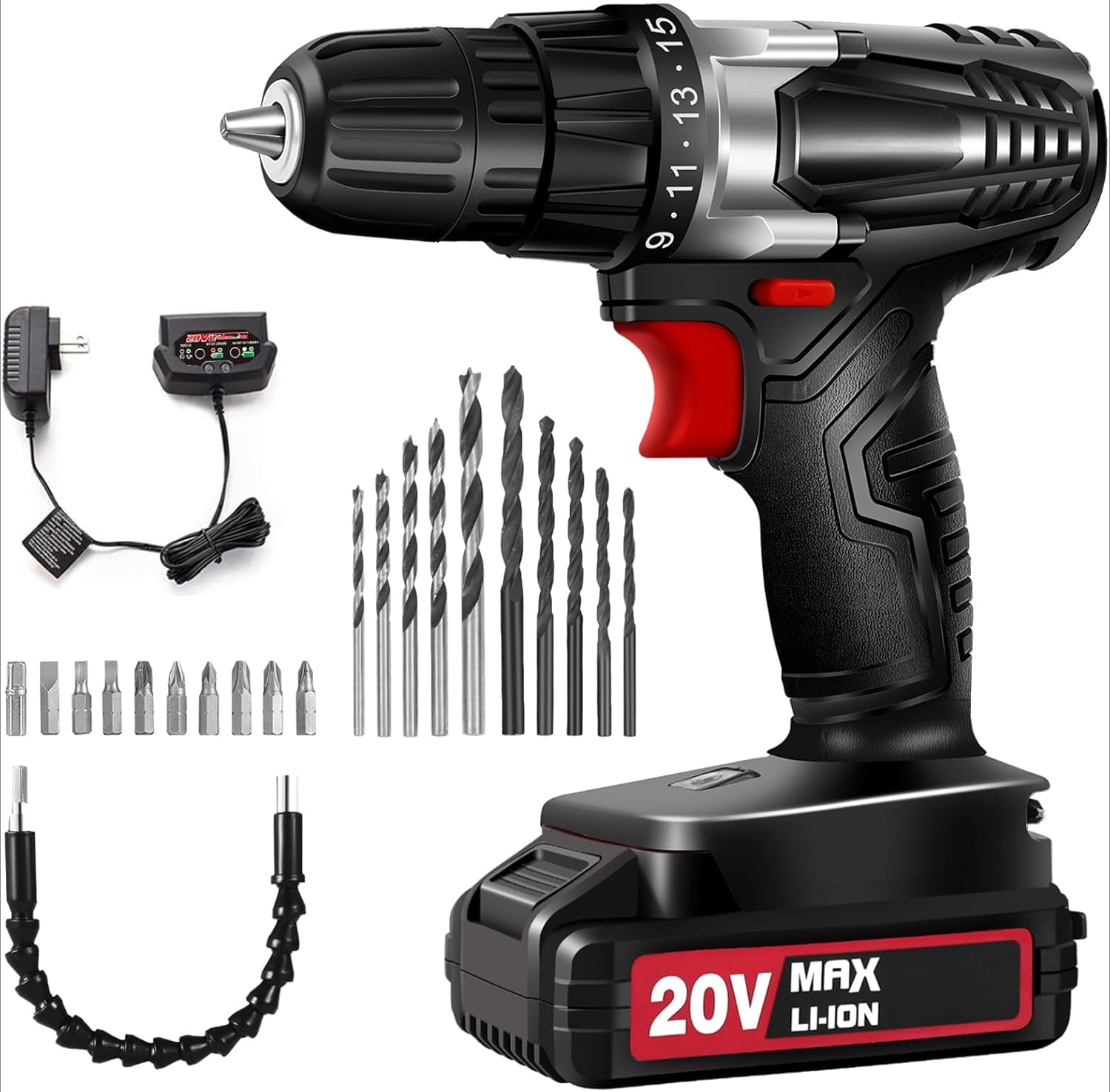 20V MAX Lithium lon Cordless Drill Set, Power Drill Kit with Battery ...