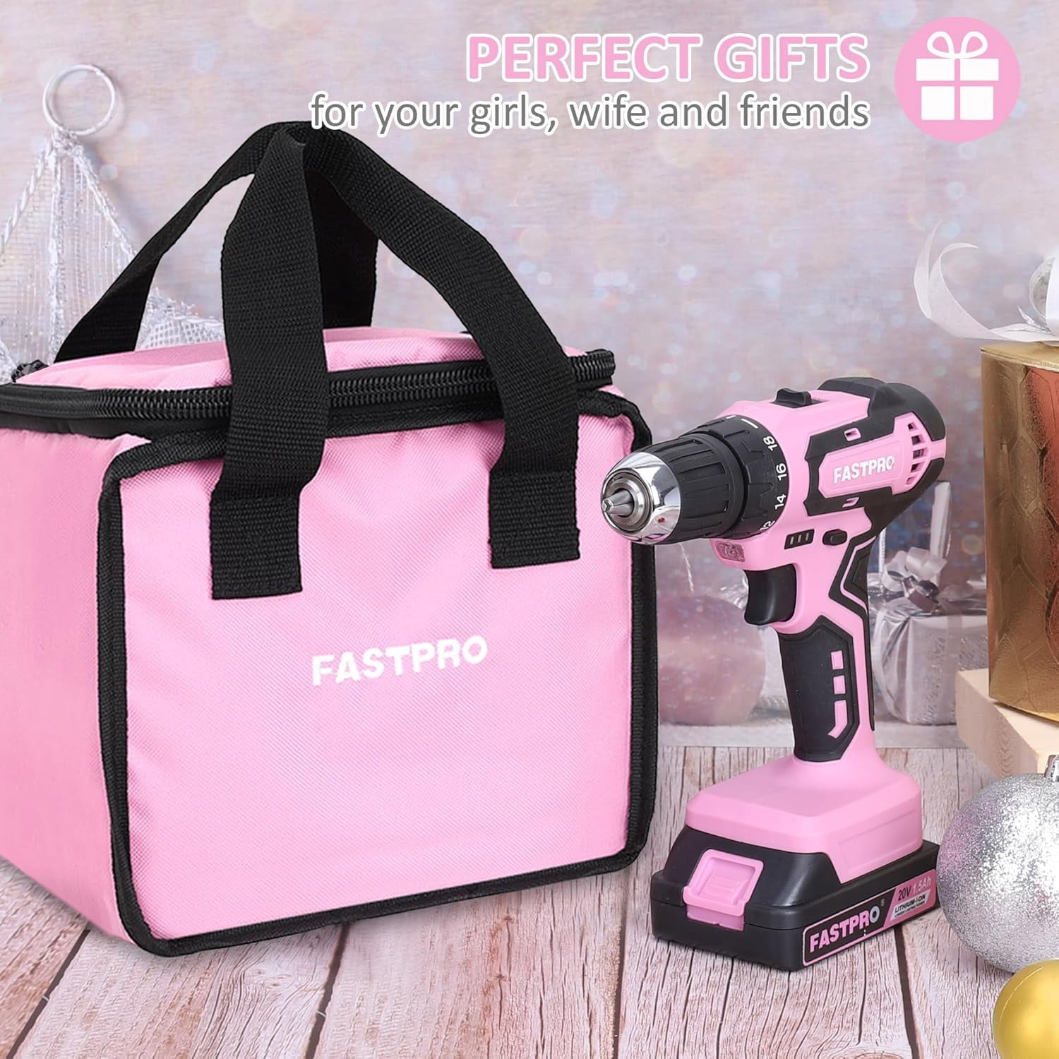 20V Pink Cordless Drill Driver Kit with 1.5Ah Battery, Charger & Bag ...