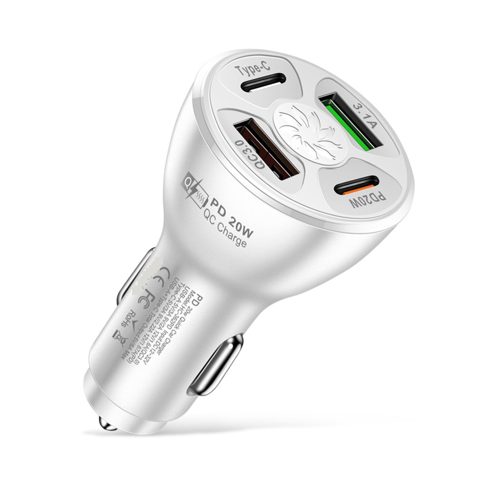 20W 4-Port Car Charger For Phone Fast Charge PD Type C USB Adapter ...