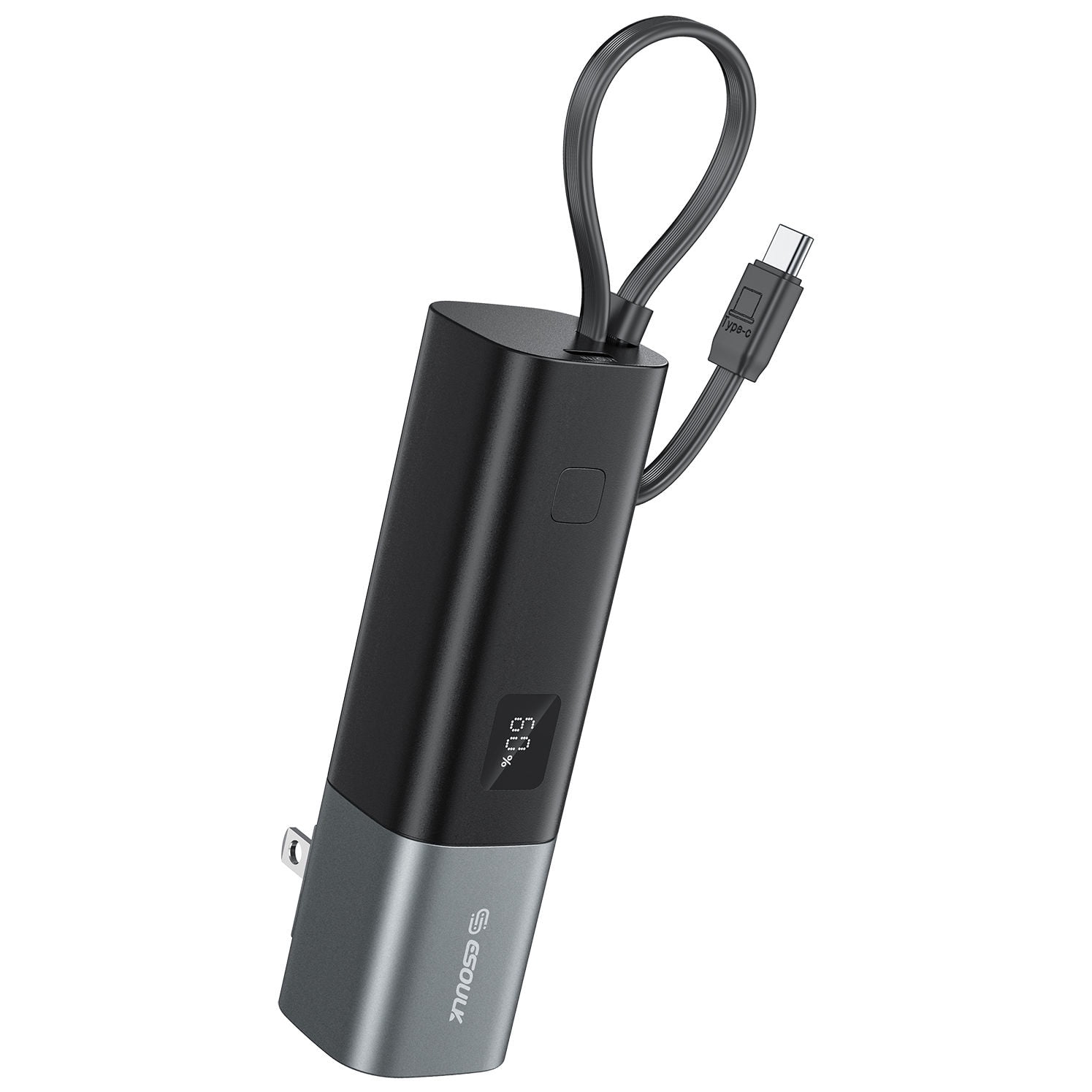 20W 5000mAh Power Bank Battery with Integrated USB-C Charging Cable and ...
