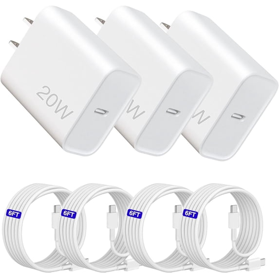 20W Charger 3 Pack with 4 Pack 6FT Type C to C Cables,USB C Wall ...