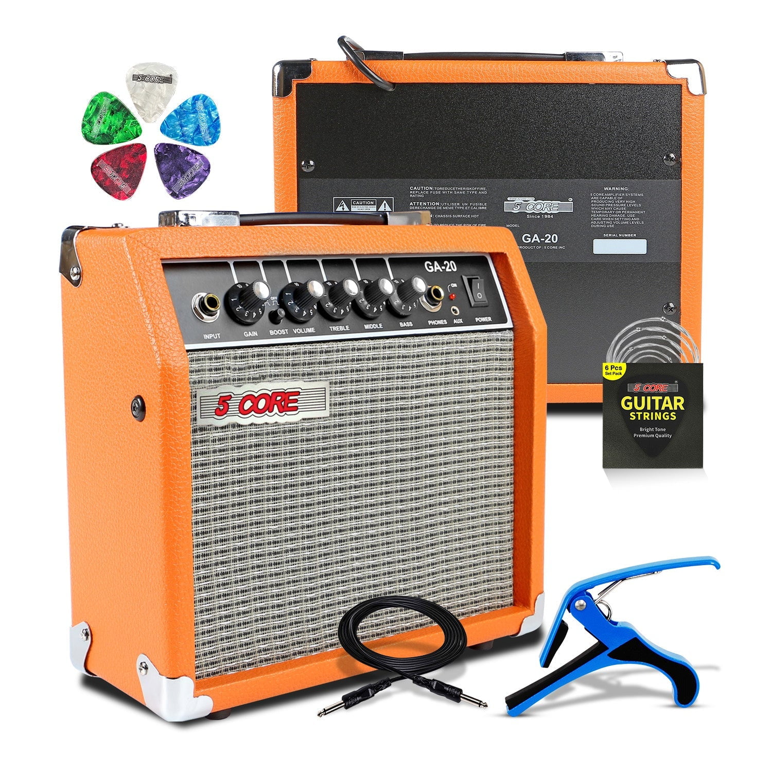 20W Electric Guitar Amp, Guitar Amplifier W/Built-In Speaker - Orange ...