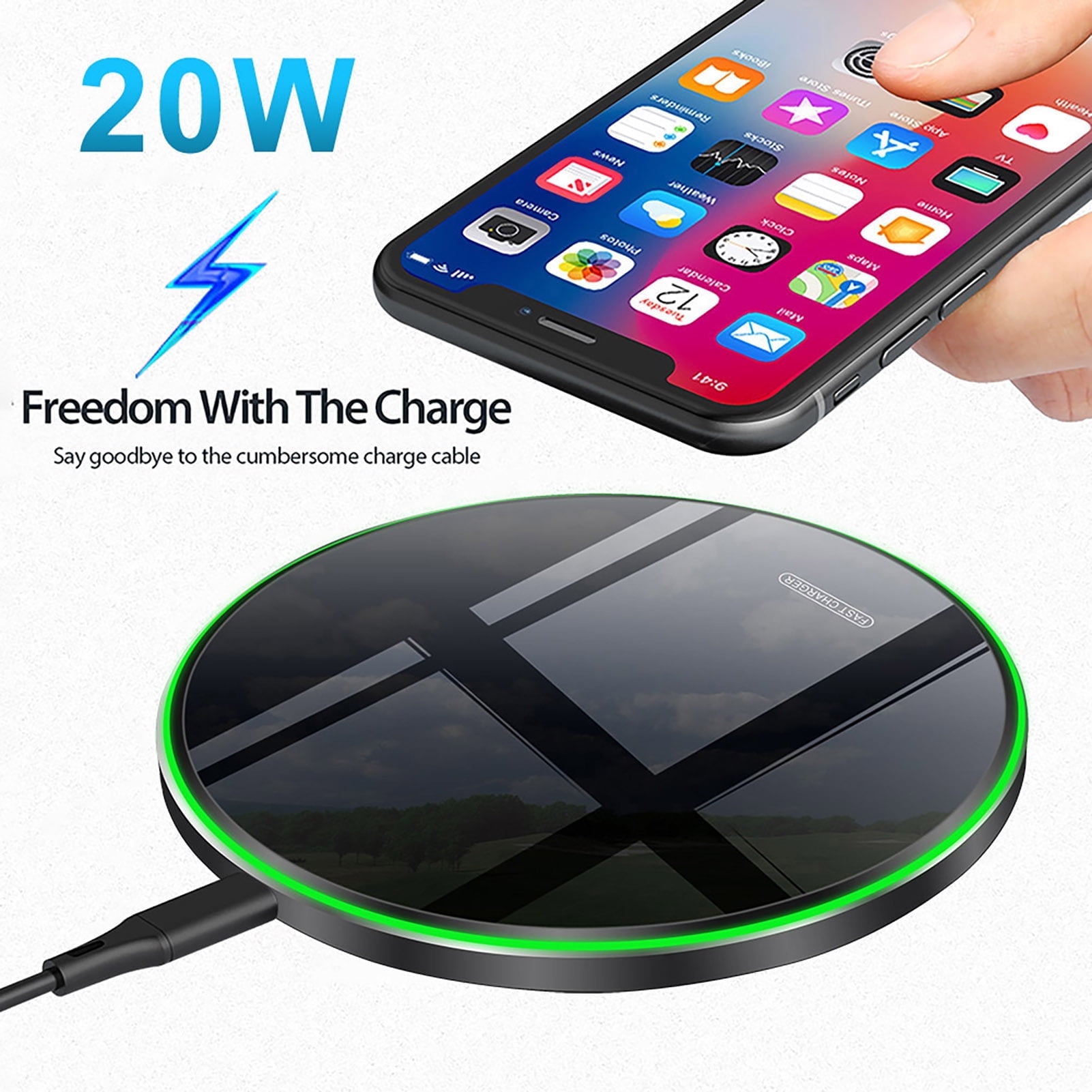 PDKUAI 20W Fast Wireless Charger Pad, Inductive Charging Station for ...