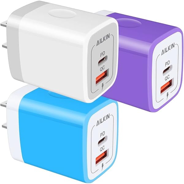 20W PD C Type Power Adapter, Dual-Port USB-C Wall Charger Plug Block ...