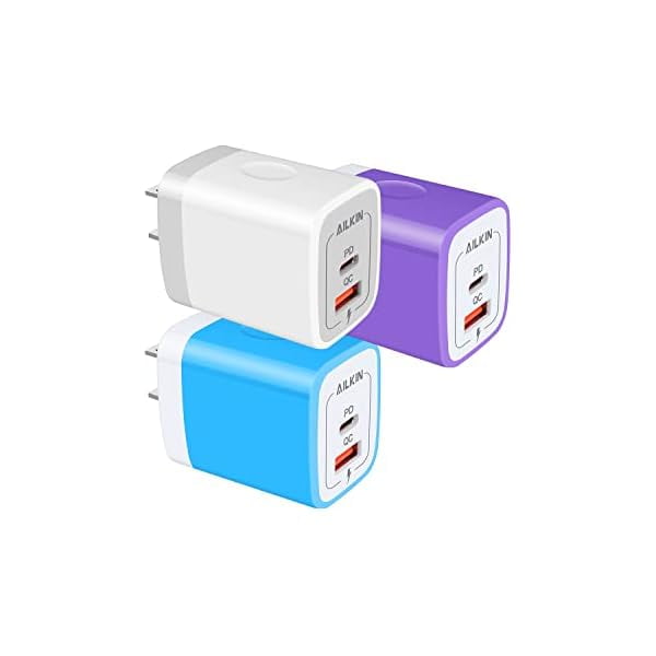 20W PD C Type Power Adapter, Dual-Port USB-C Wall Charger Plug Block ...