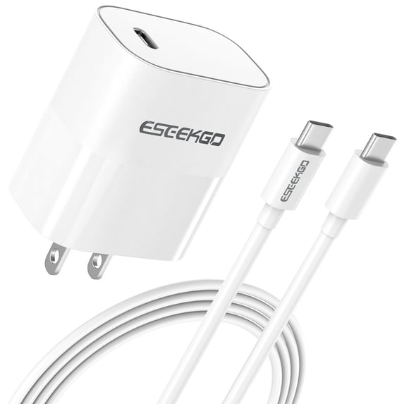20W PD Power Delivery USB-C Wall Charger + USB-C Cable - White ...