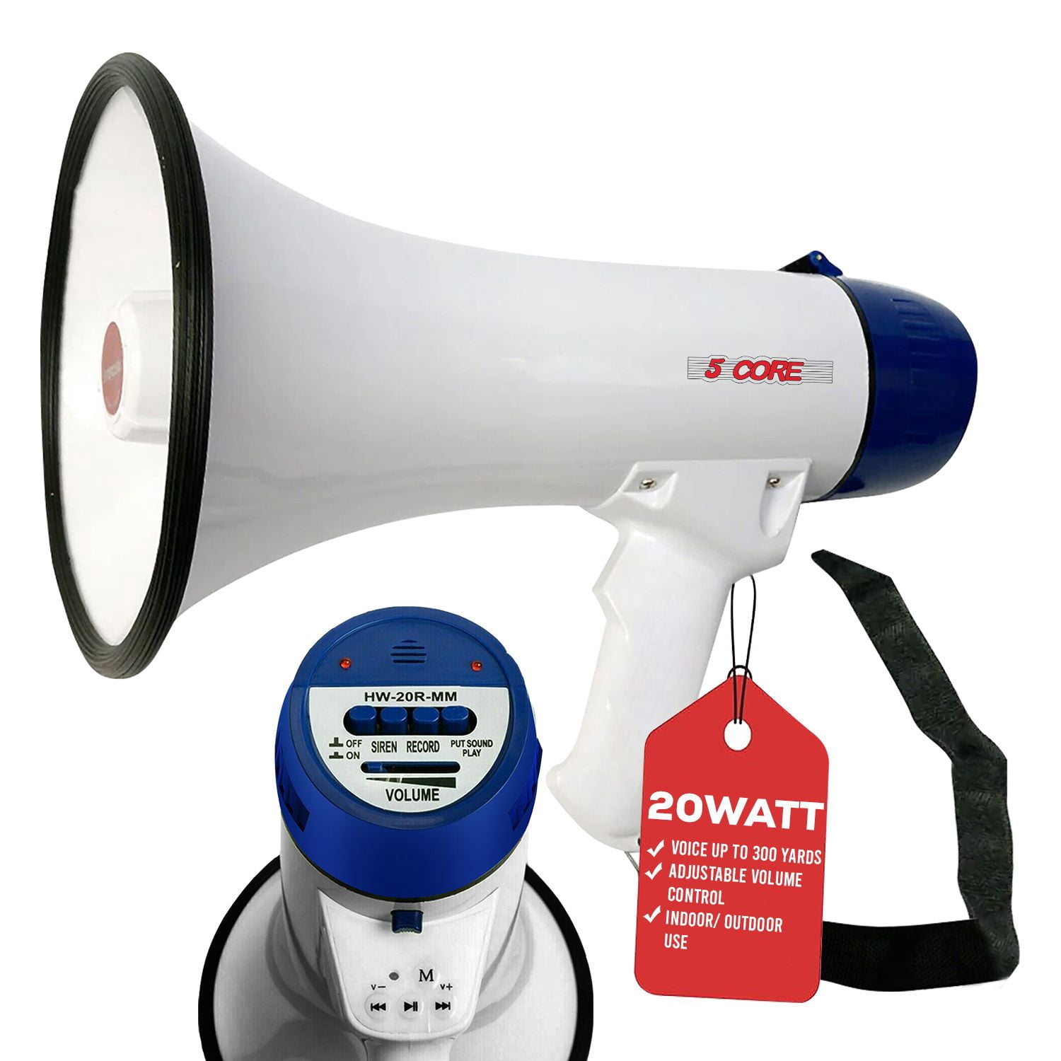 20W Portable Megaphone with Siren & USB/SD Playback – Weather-Resistant ...