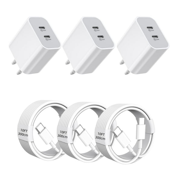 20W Charger 3 Pack with 4 Pack 6FT Type C to C Cables,USB C Wall ...